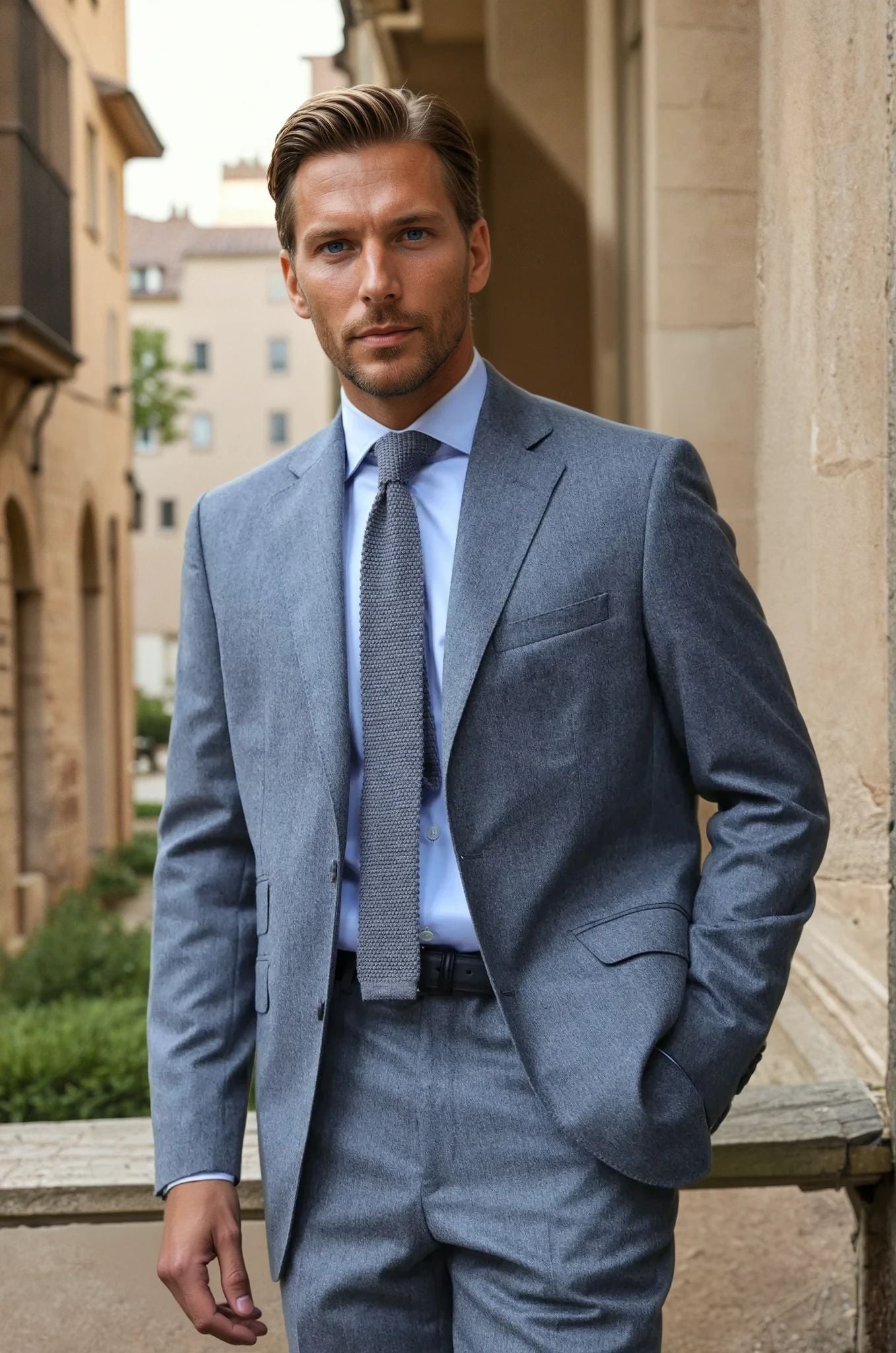 Costume Curling homme Goal en flanelle de laine Super 120'S Gris clair