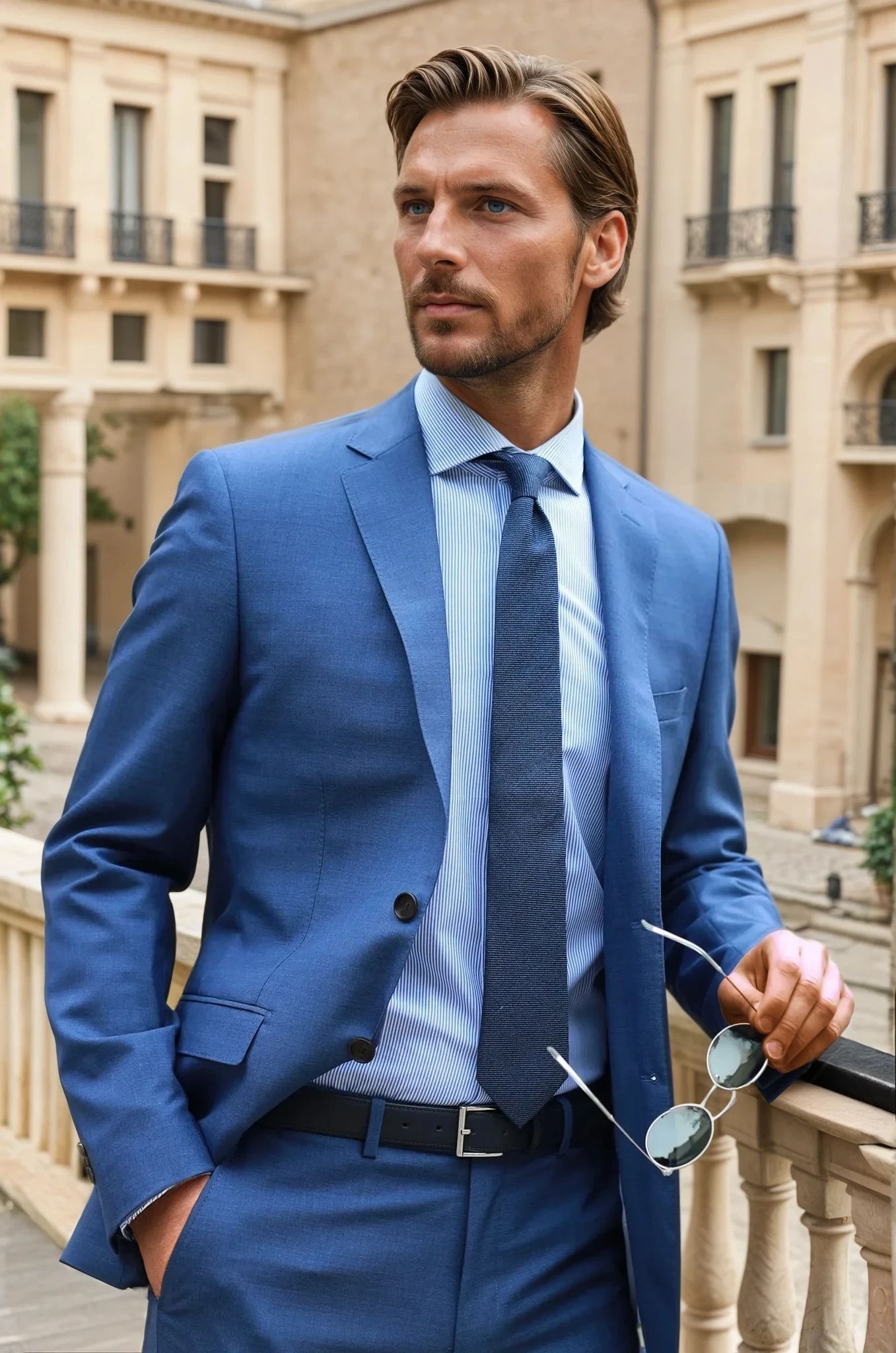 Costume Steven en laine super 120'S Bleu Jeans - Curling Paris