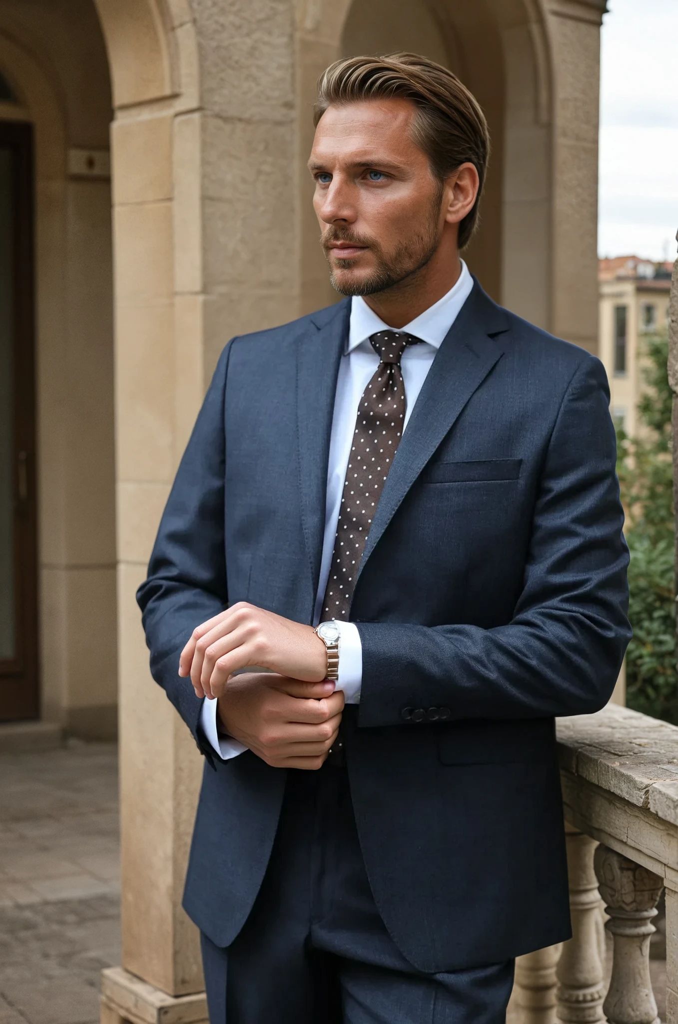 Men's Curling suit in anthracite grey Prince of Wales virgin wool