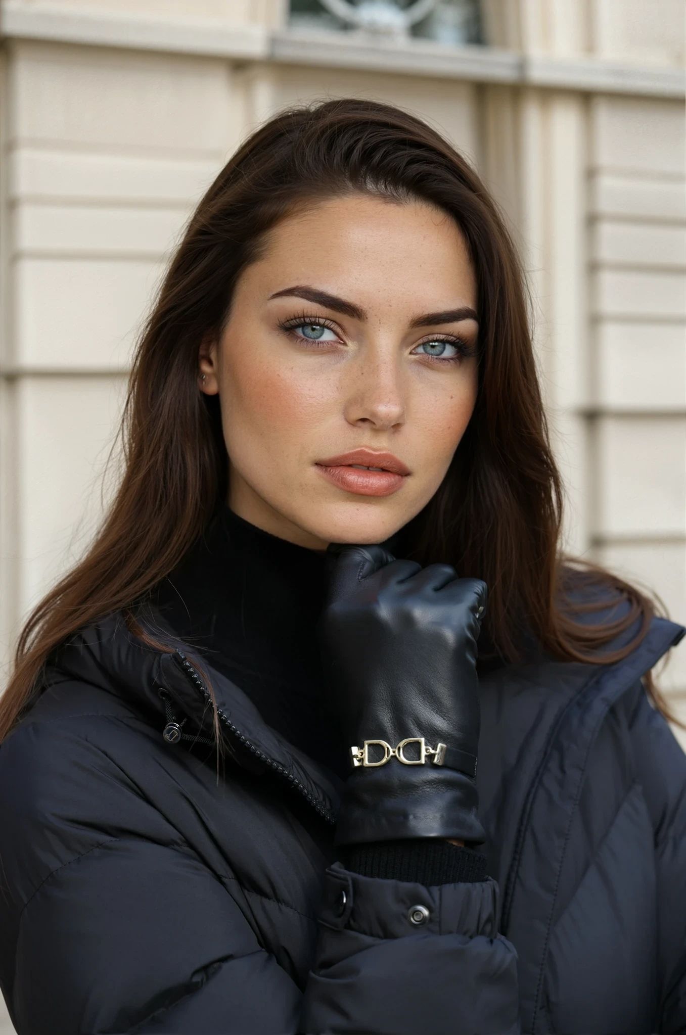 Women's gloves in black lambskin leather with silk lining - Curling Paris