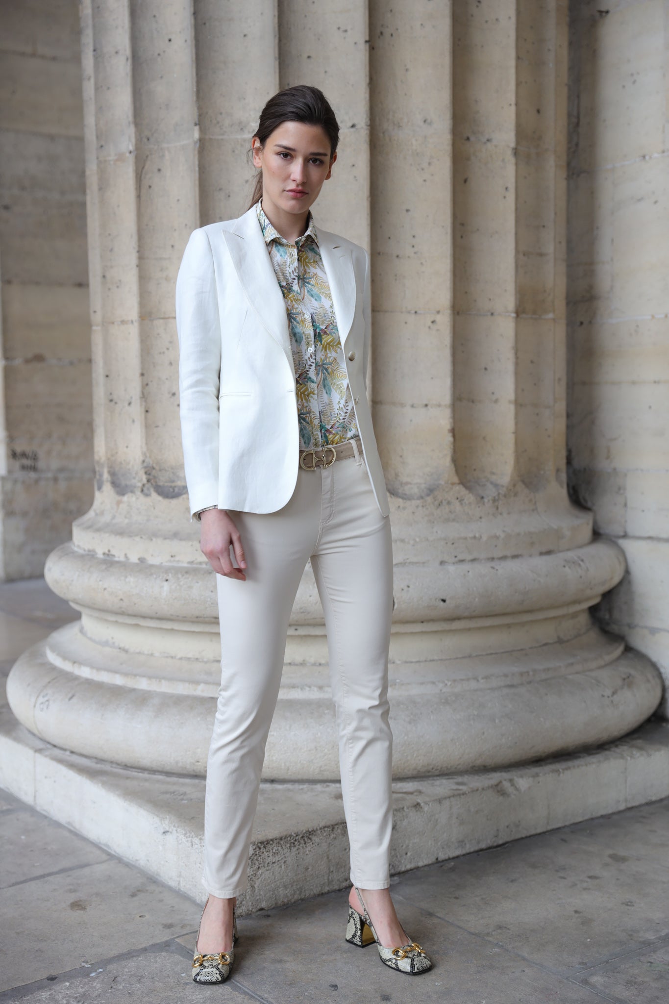 Pantalon femme casual chic en coton stretch ciment - Curling Paris