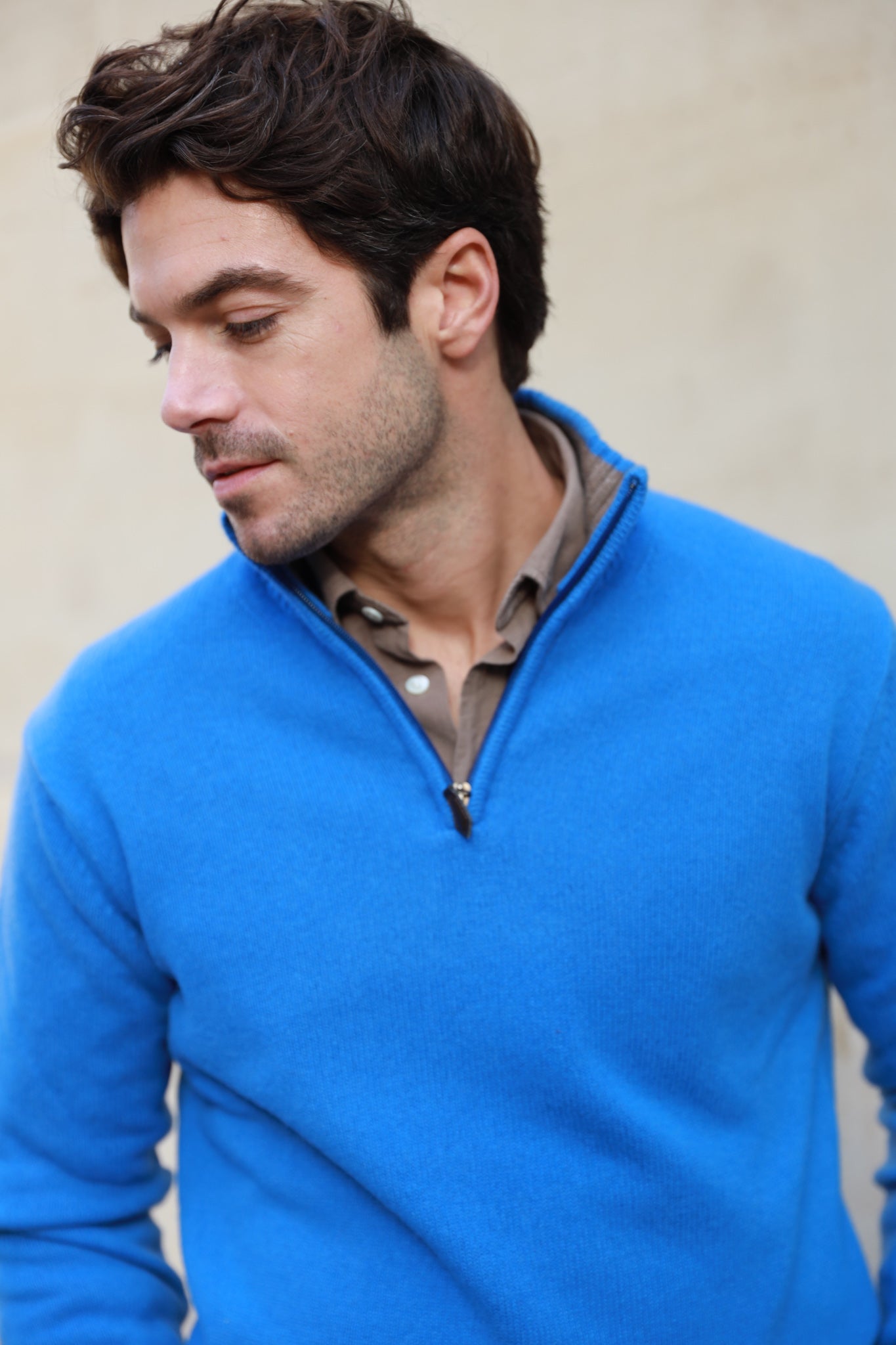 Maxime men's sweater in denim wool & cashmere - Curling Paris