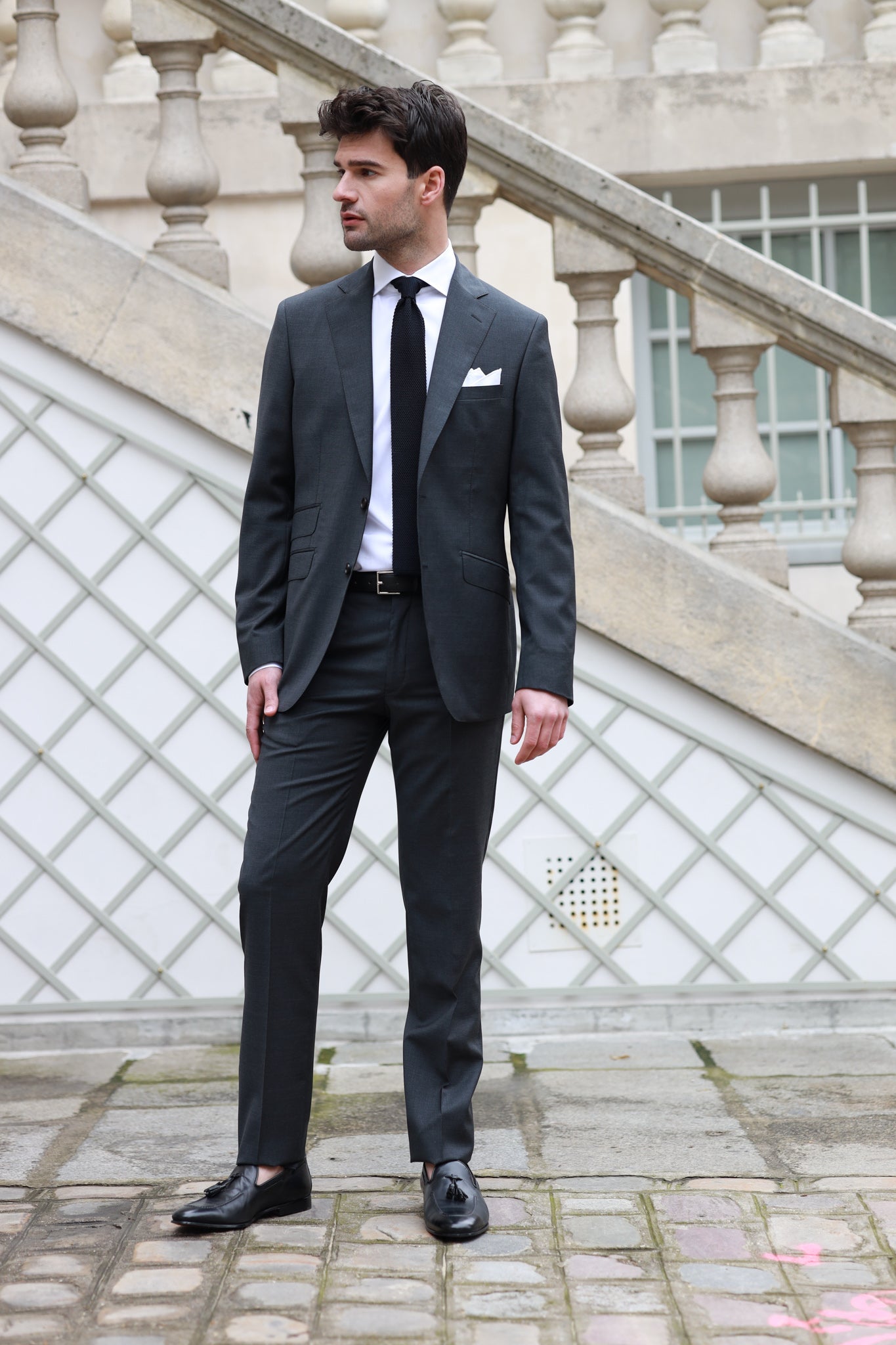 Costume homme élégant en laine Super 100's Anthracite - Curling Paris