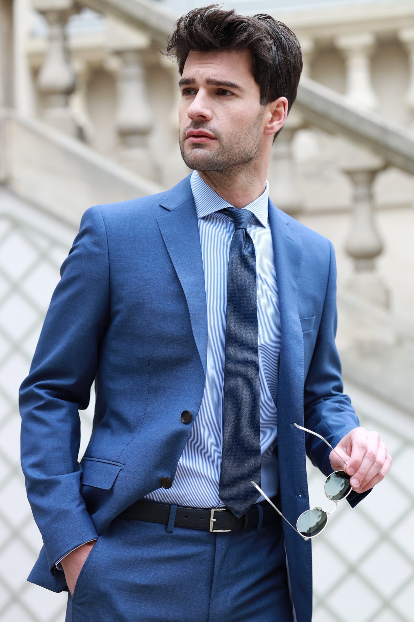 Costume Steven en laine super 120'S Bleu Jeans - Curling Paris